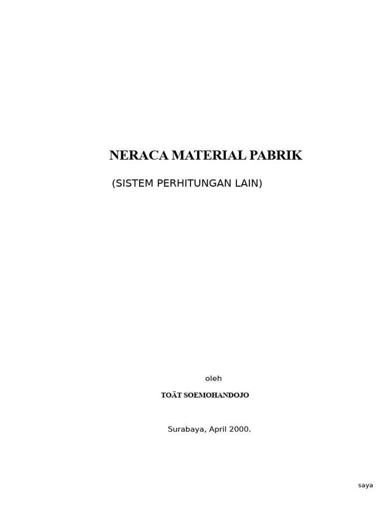Neraca Bahan Pabrik-BOOK-Toat PDF | PDF