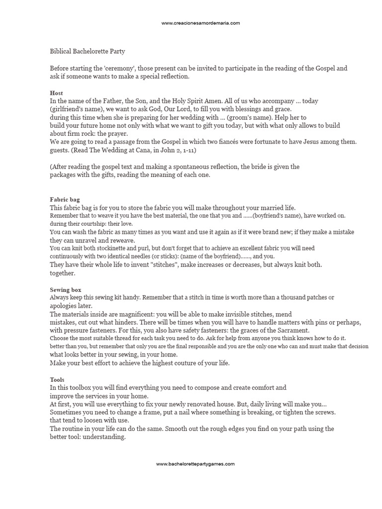 Biblical Bachelorette Party Guide | PDF | Knitting