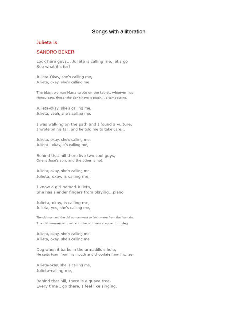 Alliteration and Assonance in Songs | PDF