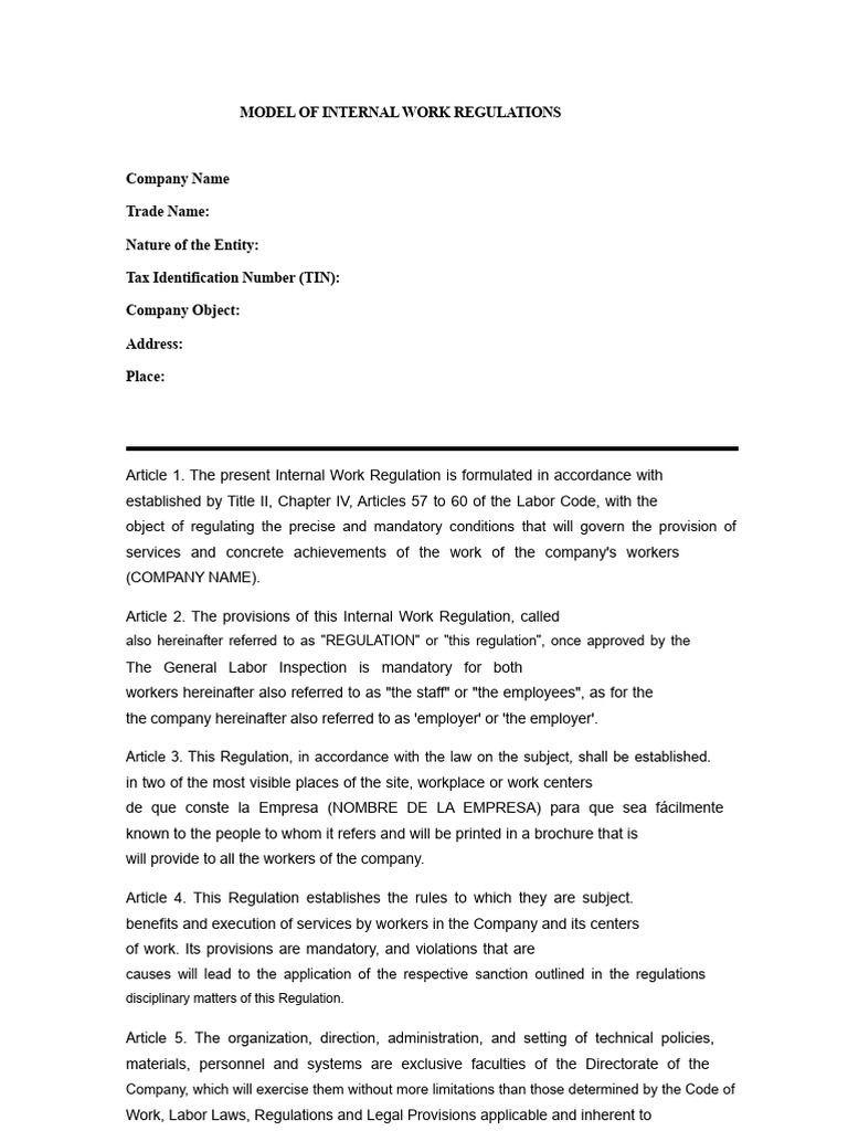 Internal Work Regulation Model | PDF | Employment | Overtime