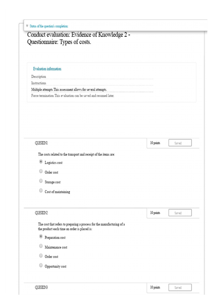 PDF Evidence of Knowledge 2 Questionnaire Types of Costs Compress | PDF ...