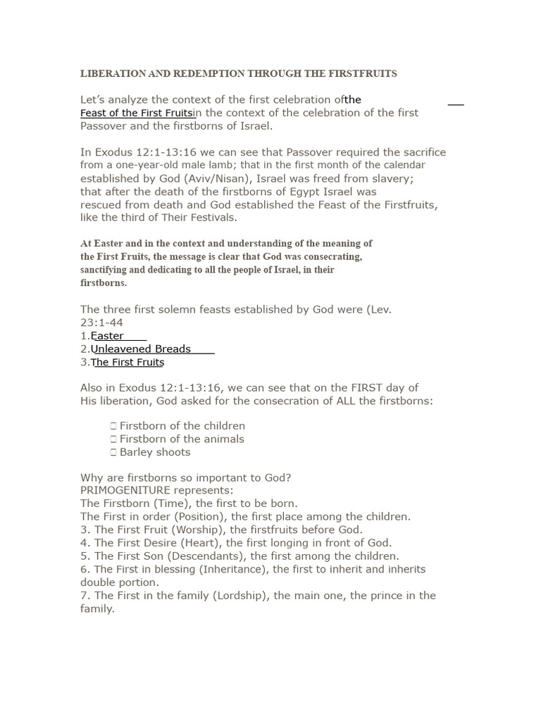 Understanding First Fruits and Redemption | PDF | Passover | Sacrifice