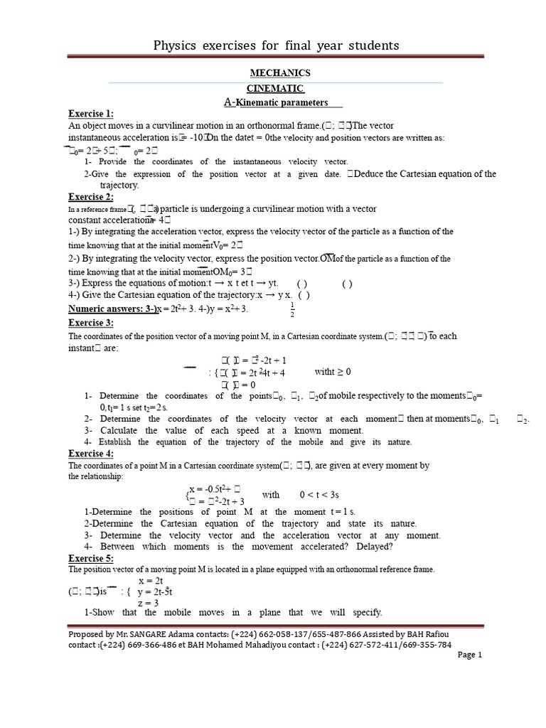 Mr. Sangaré Physics 2-1 | PDF | Velocity | Kinematics