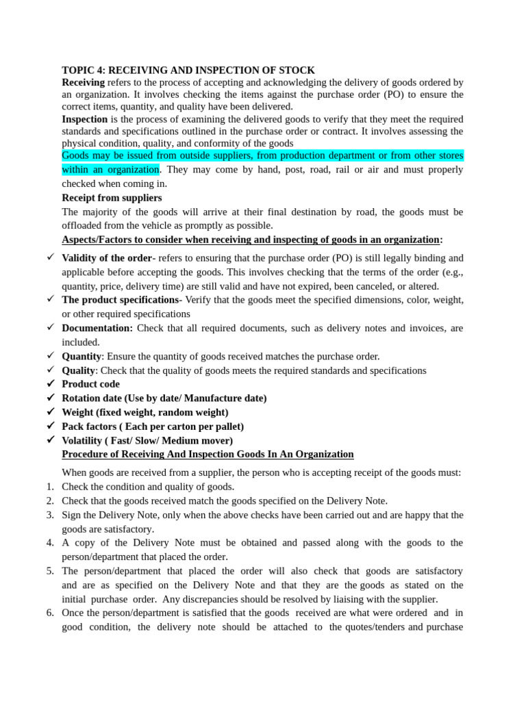 Stock Receiving and Inspection Process | PDF | Specification (Technical ...