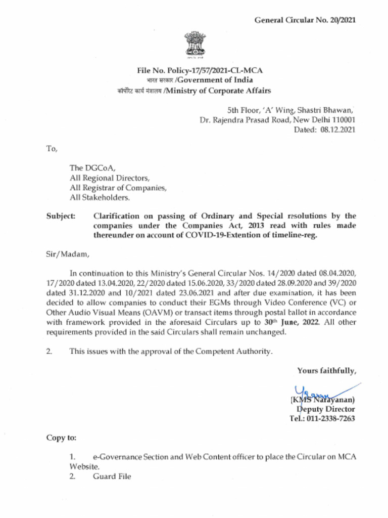 General Circular No 20 of 2021 | PDF