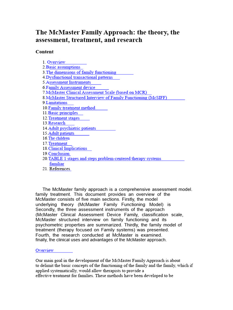 The McMaster Family Approach | PDF | Conceptual Model | Major ...