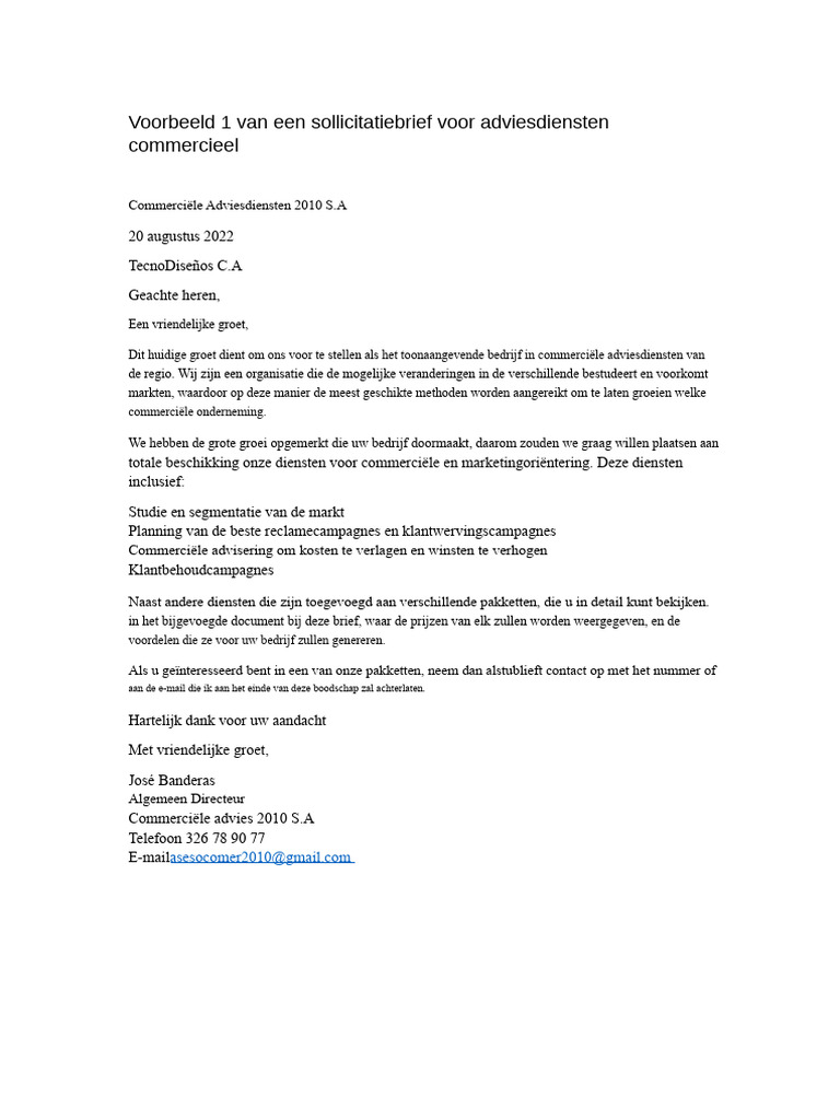 Voorbeelden Van Introductiebrief Voor Diensten 11 | PDF
