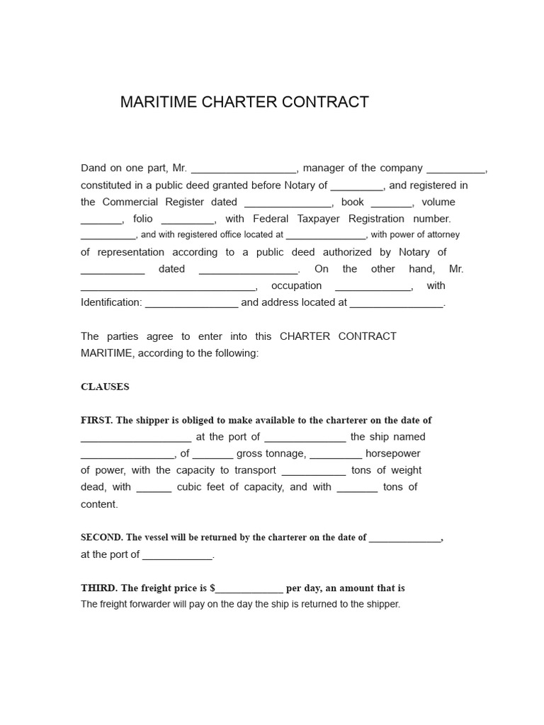 Maritime Charter Contract Template | PDF | Ton | Tonnage