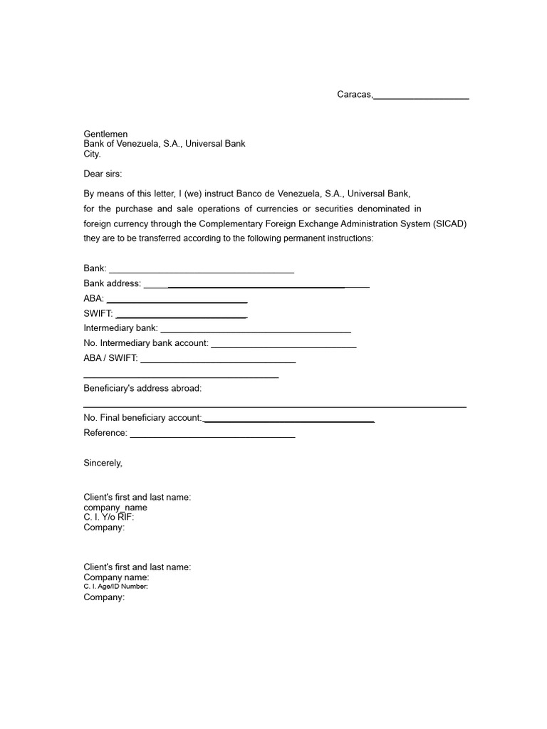 Currency Purchase Instructions Letter | PDF