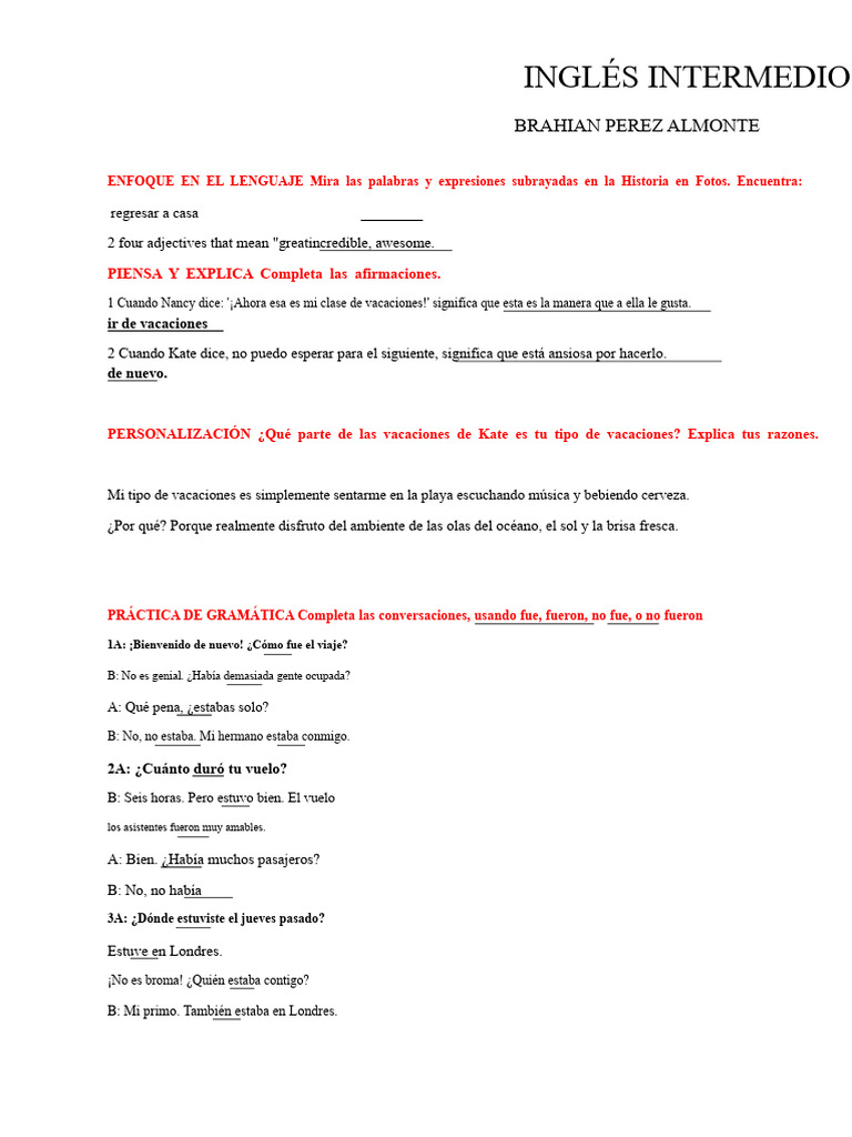 Unidad 7 . ¡De Vacaciones! (3ra. Parcial) | PDF