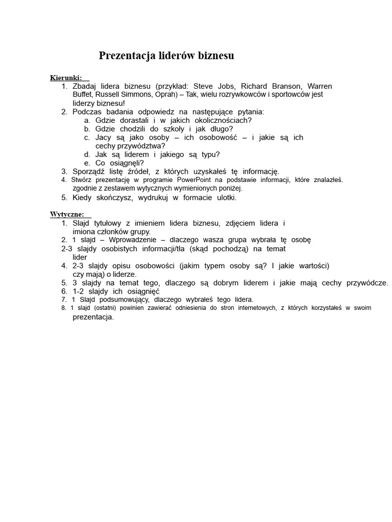 Prezentacja Lidera Biznesu | PDF