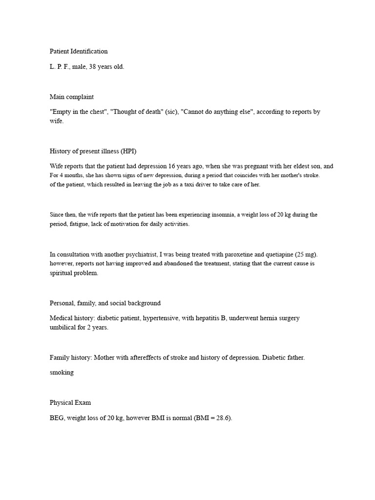 Severe Depression Case Study Analysis | PDF