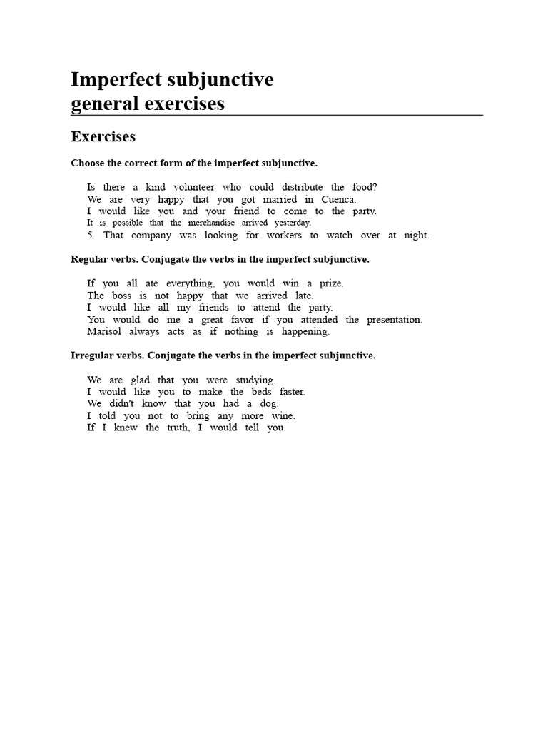 Imperfect Subjunctive Exercises Guide | PDF