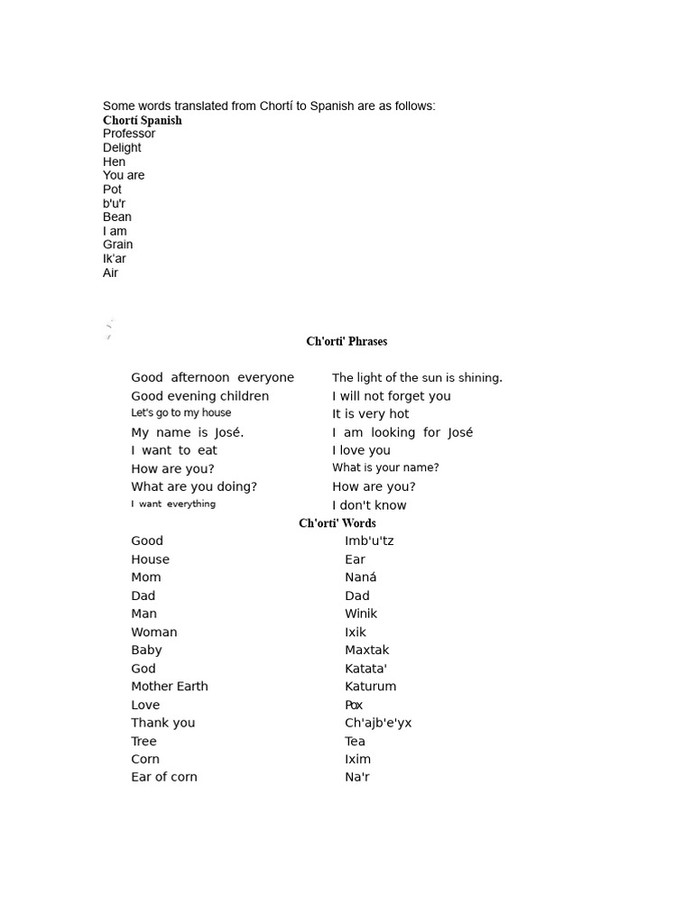 Some Words Translated From Chortí To Spanish Are | PDF
