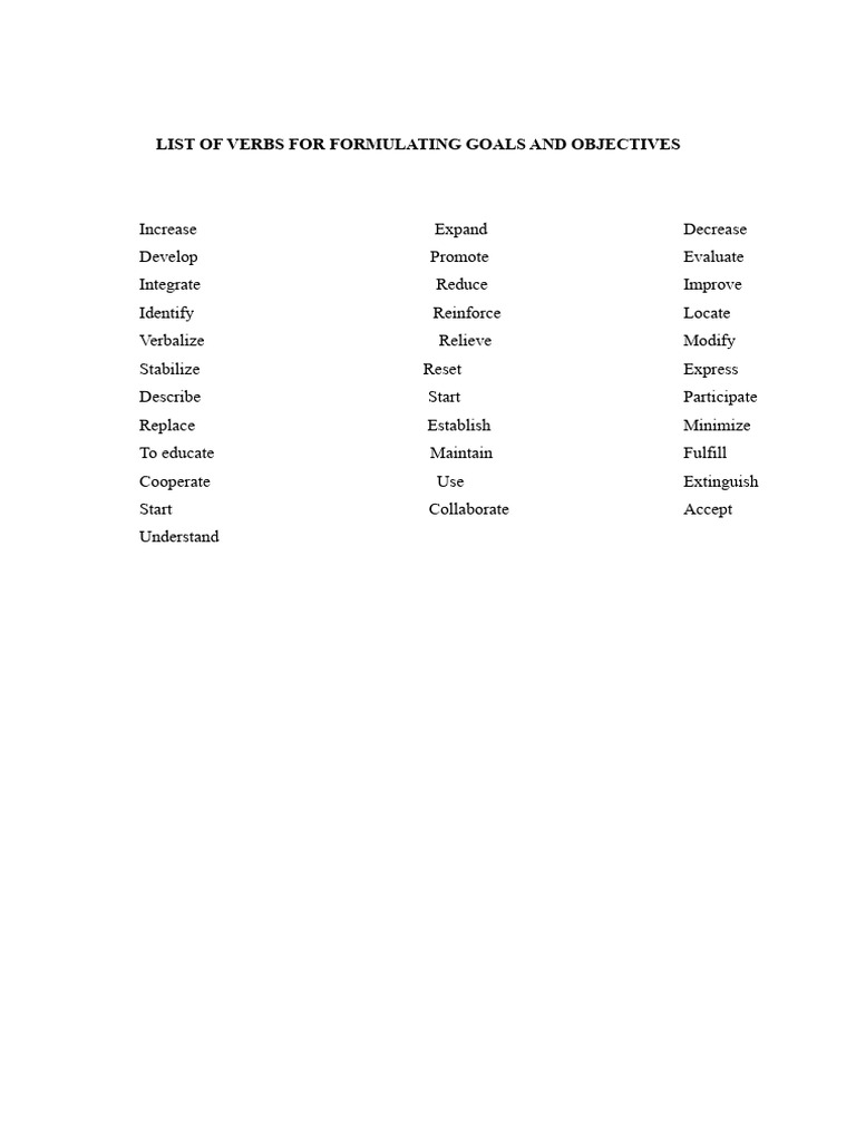 List of Verbs for Writing Goals | PDF