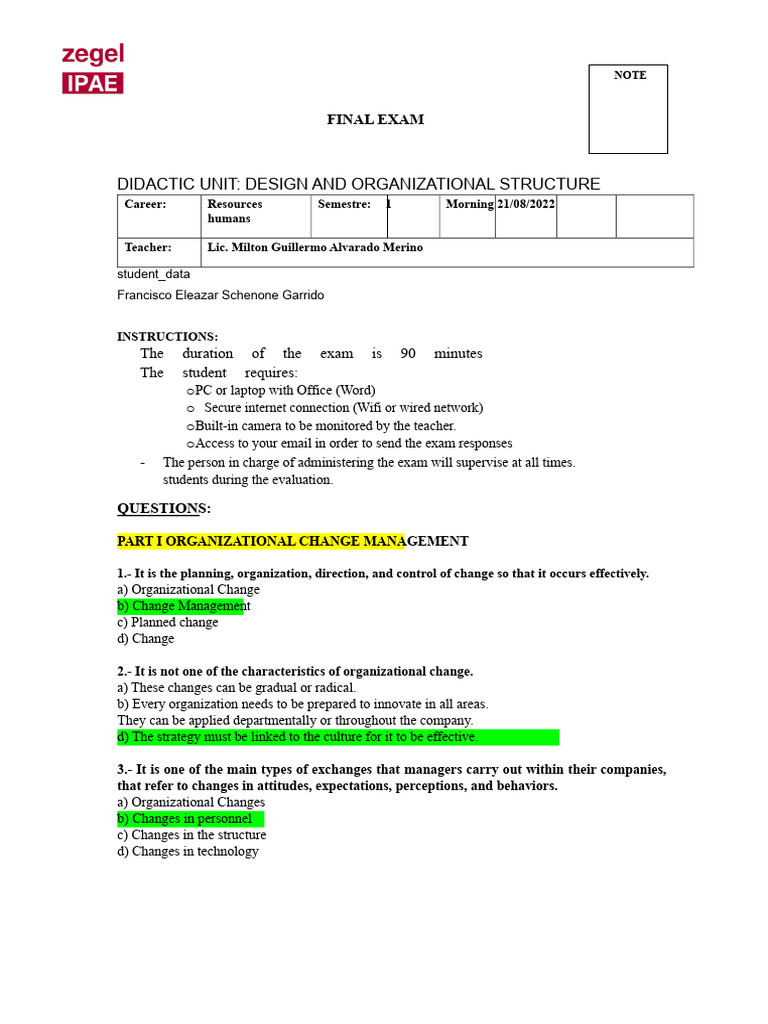 Exam on Organizational Design & Change | PDF | Creativity | Cognition