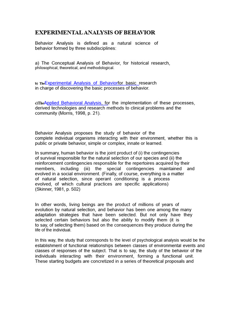 Experimental Analysis of Behavior Insights | PDF | Behaviorism | Perception