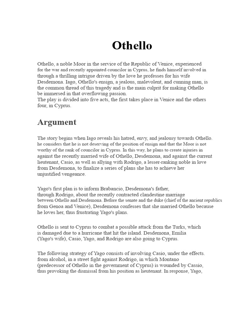 Summary of Othello | PDF | Othello | Iago