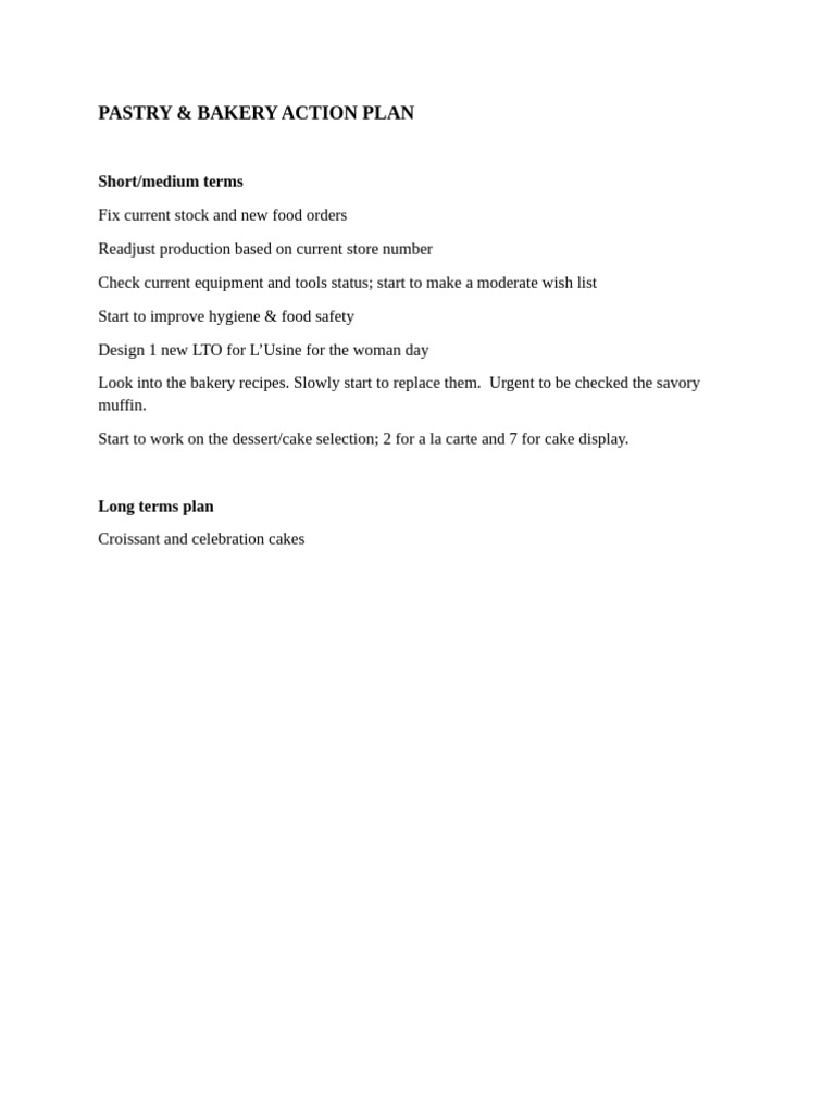 Bakery Business Action Plan | PDF