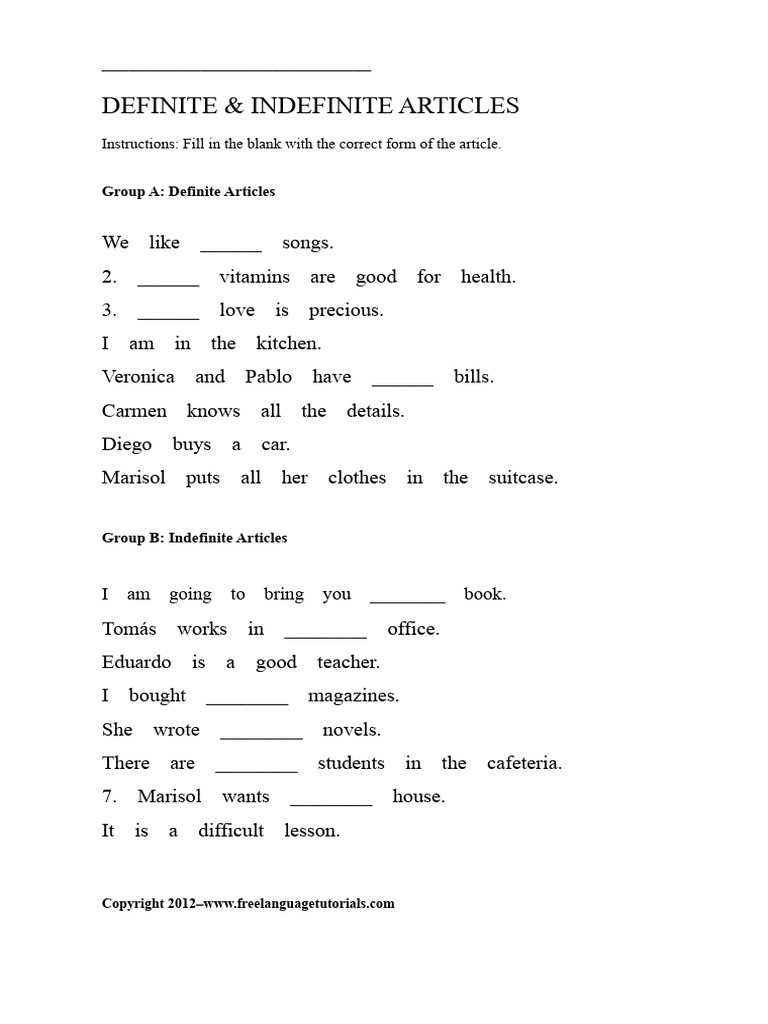 Definite Articles Exercises | PDF