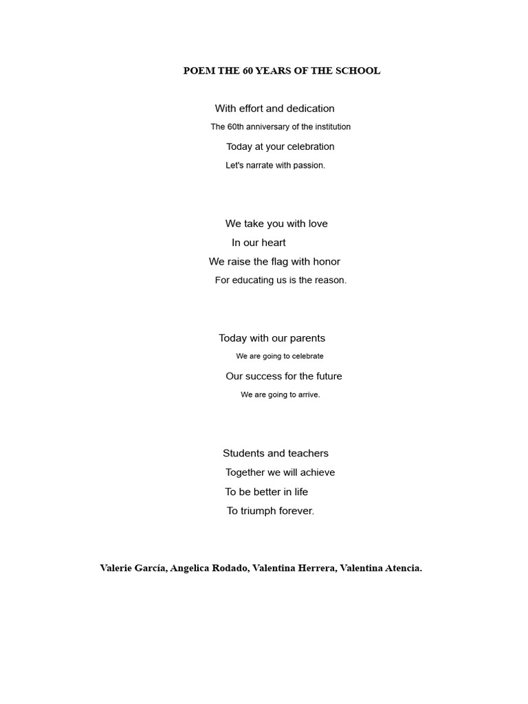 Poem The 60 Years of The School | PDF