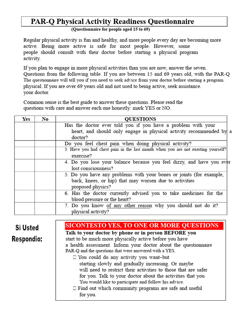 PAR-Q Physical Activity Readiness Questionnaire | PDF | Questionnaire | Clinical Medicine