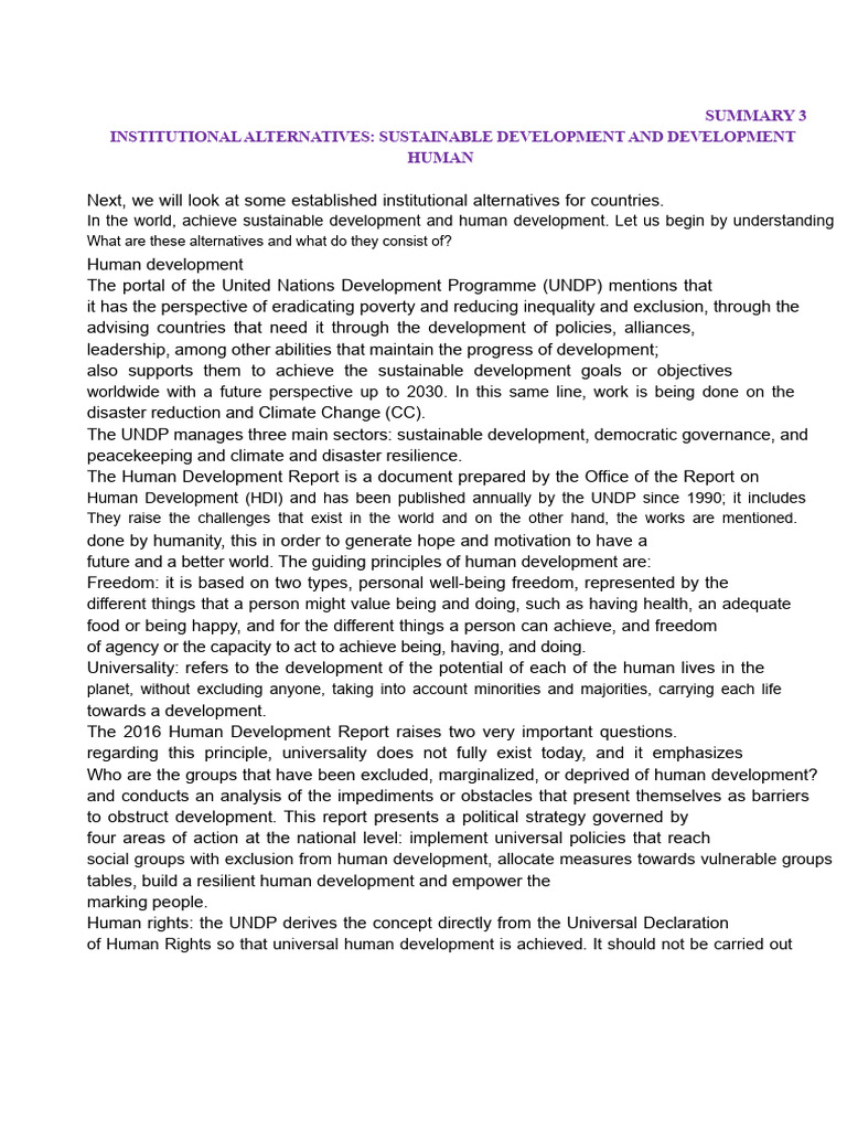 Institutional Alternatives Sustainable Development and Human ...