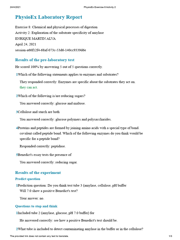 PhysioEx Exercise 8 Activity 2 | PDF | Enzyme | Cellulose