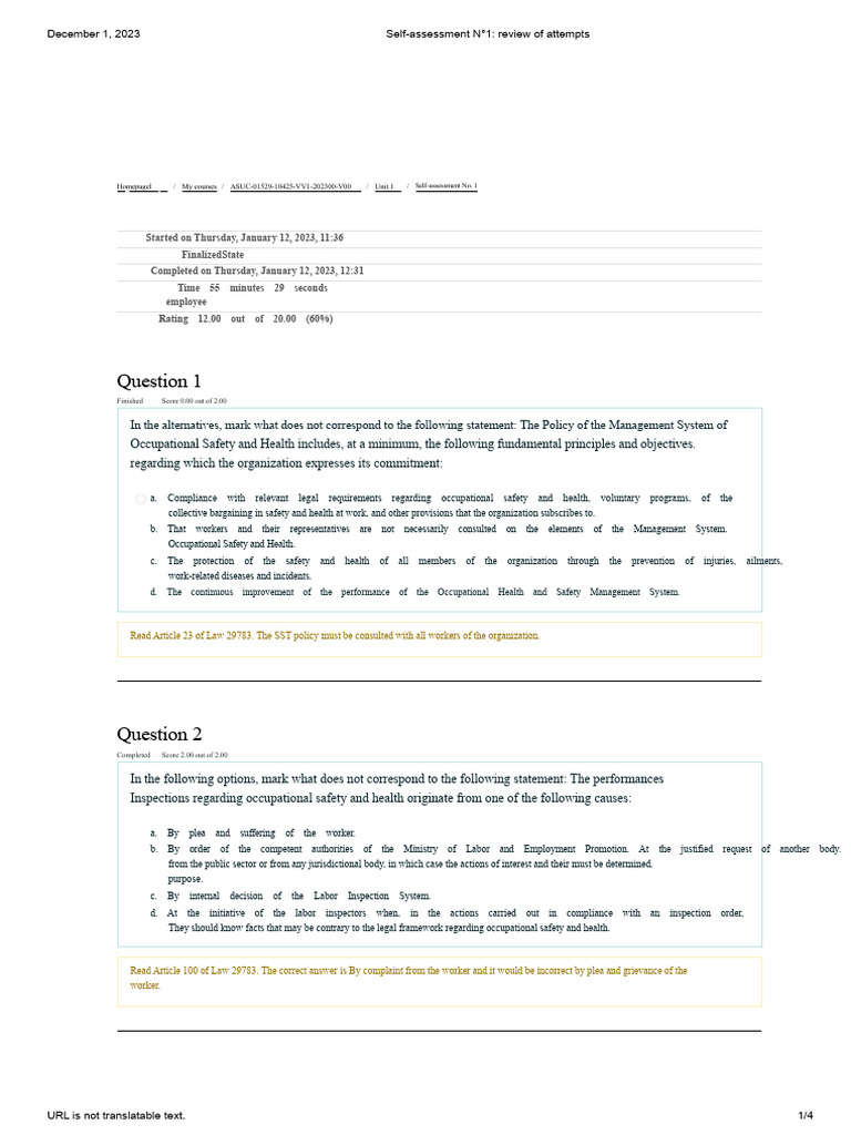Self-Assessment Review: Occupational Safety | PDF | Occupational Safety ...