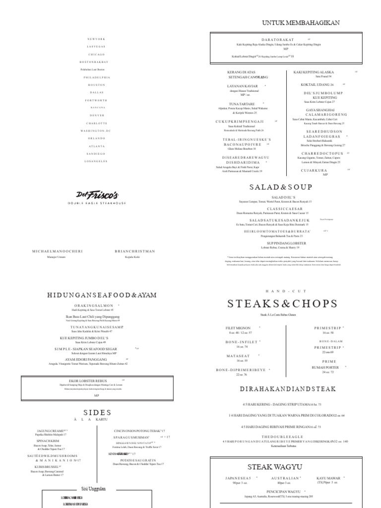 Menu Del Frisco's Double Eagle Steakhouse | PDF