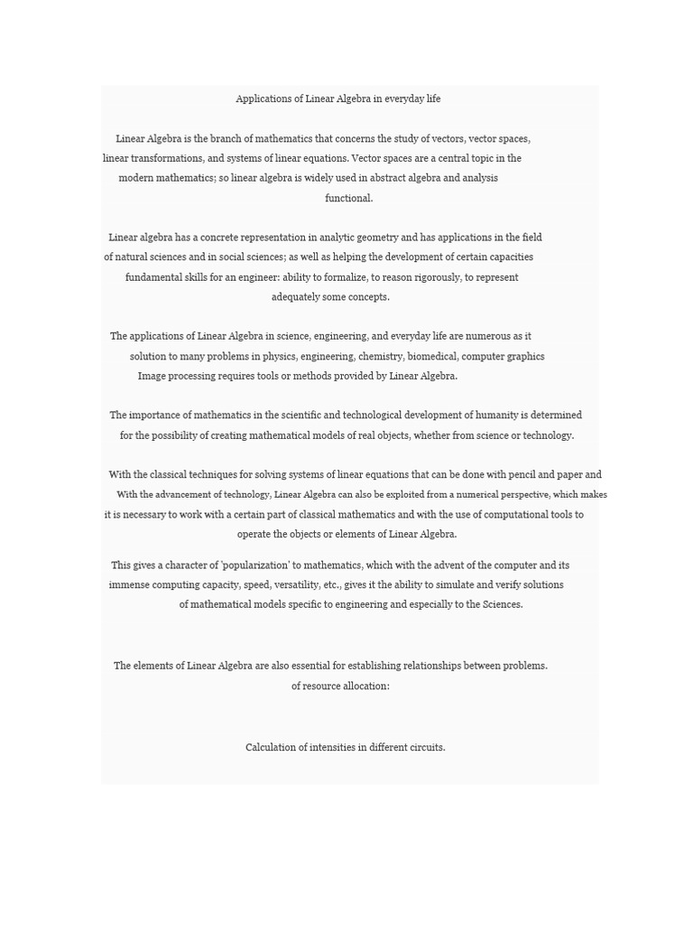 Applications of Linear Algebra in Everyday Life | PDF | Algebra ...