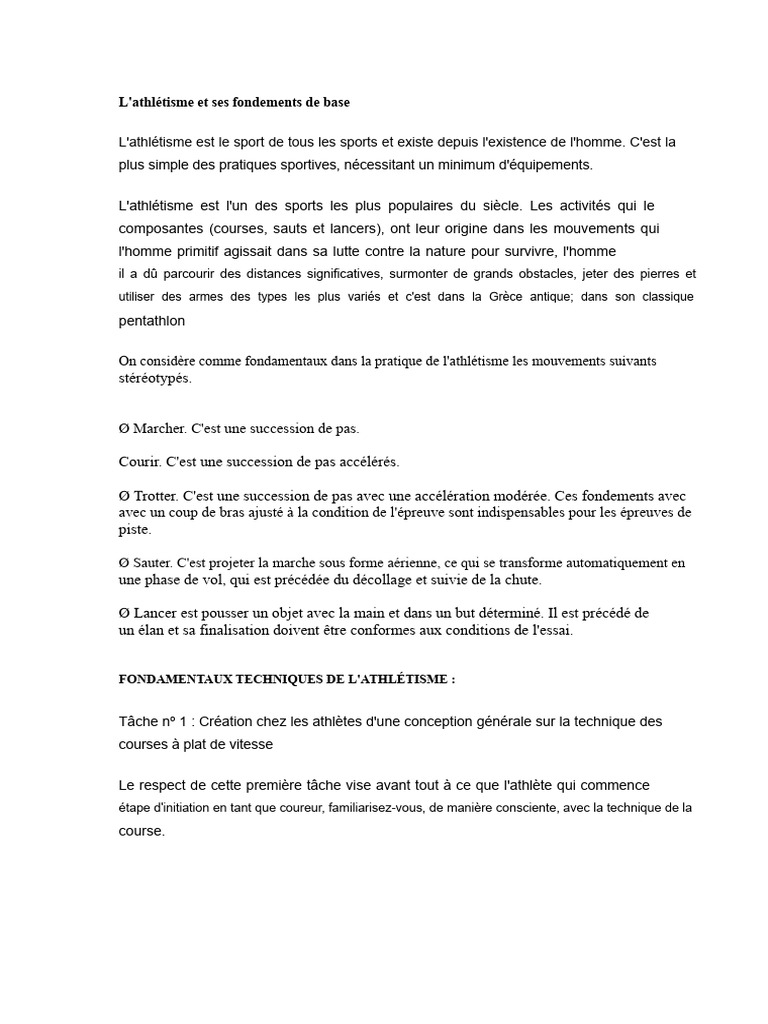 Fondamentaux de l'athlétisme et techniques | PDF | Athlétisme | Course ...