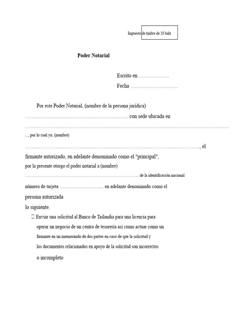 Ejemplo de Poder Notarial (En Caso de Que El Firmante Autorizado No ...