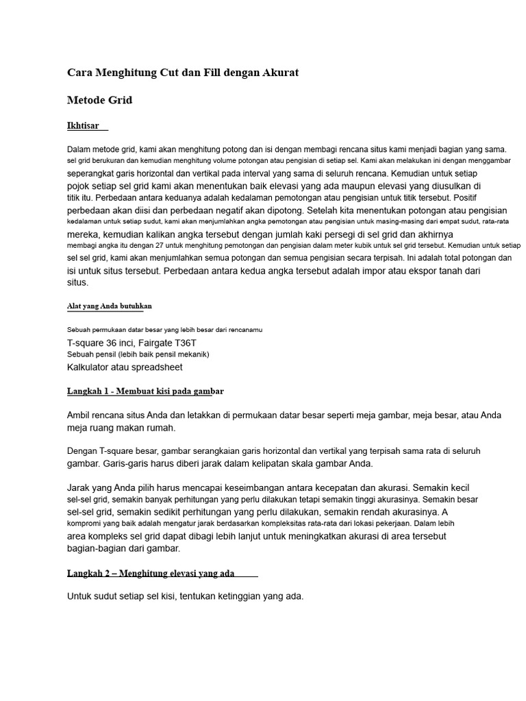 Menghitung Cut dan Fill dengan Metode Grid | PDF