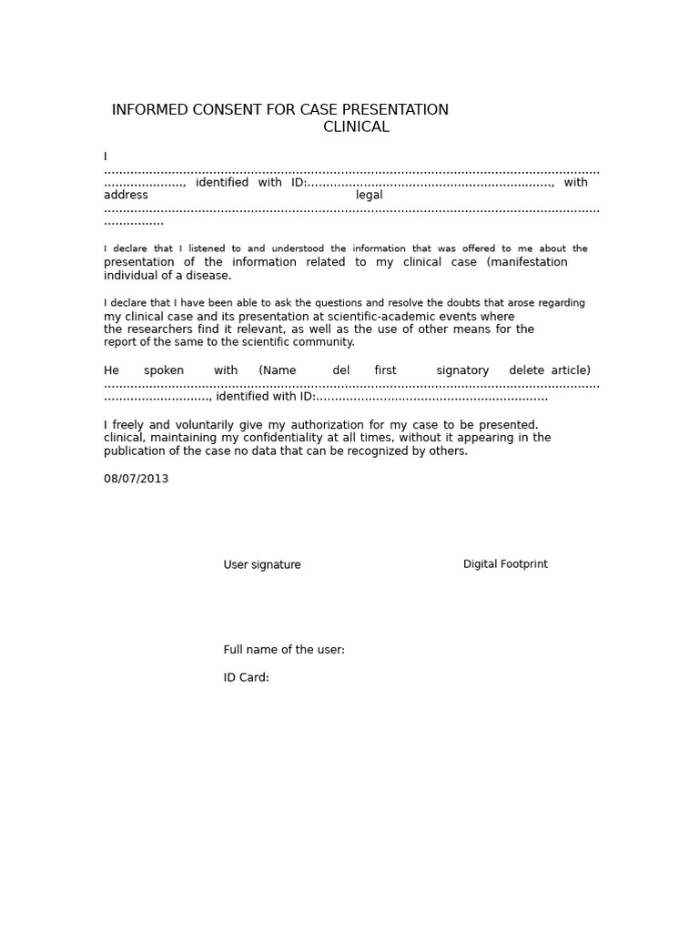 Informed Consent for Clinical Case Presentation | PDF