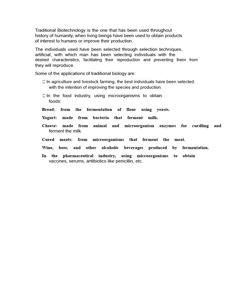 Traditional Biotechnology | PDF