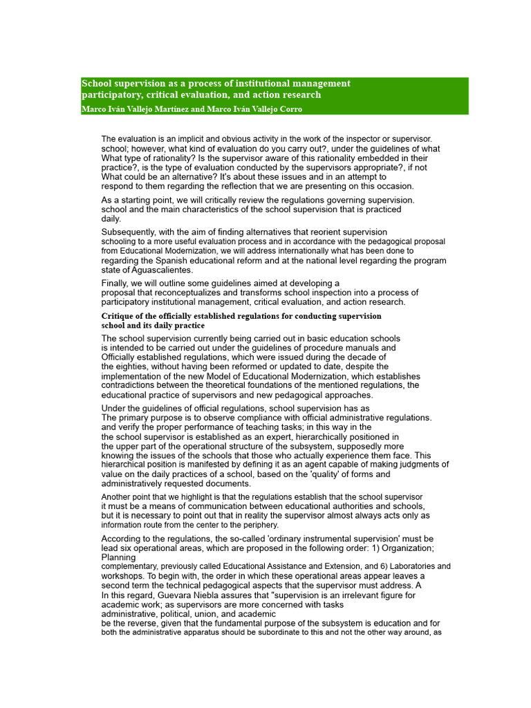 Reconceptualizing School Supervision | PDF | Evaluation | Reflective ...