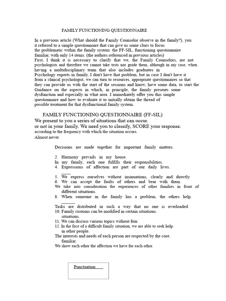 Questionnaire On Family Behavior | PDF | Questionnaire | Psychologist