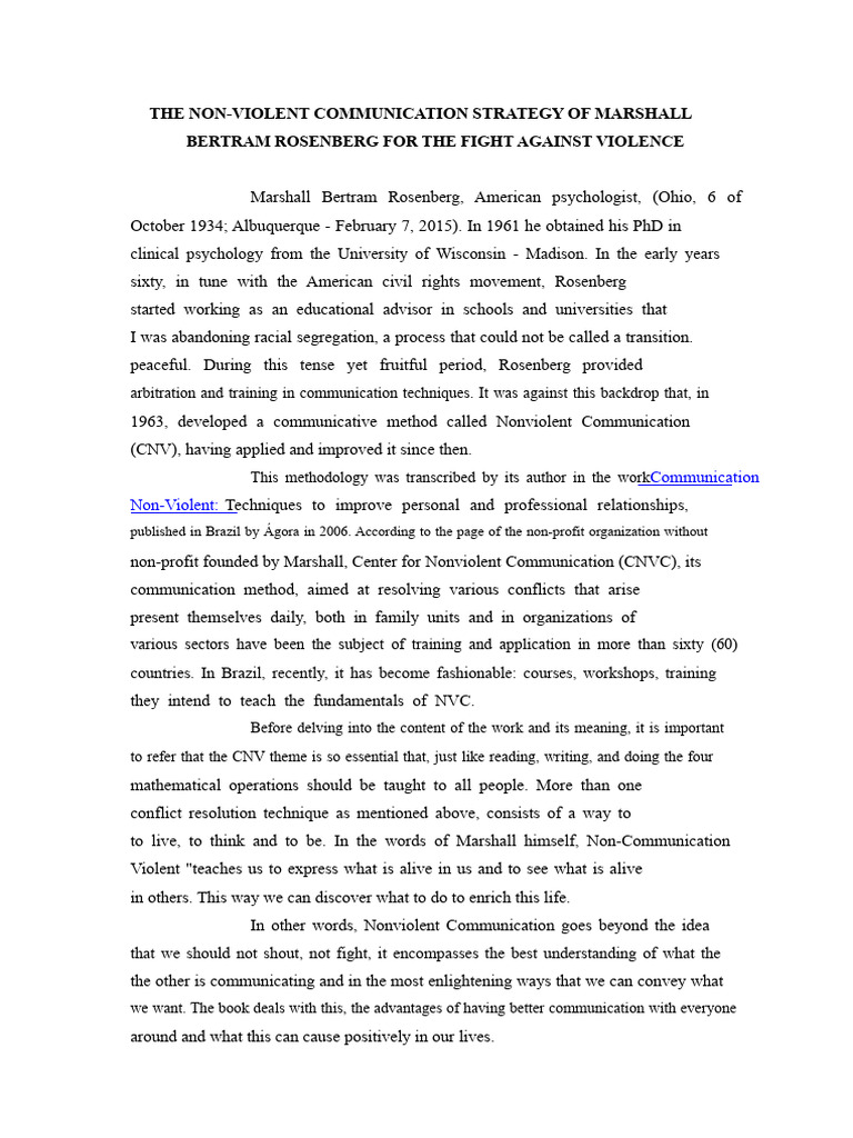 NONVIOLENT COMMUNICATION. Marshall Bertram Rosenberg | PDF | Psychology | Social Psychology