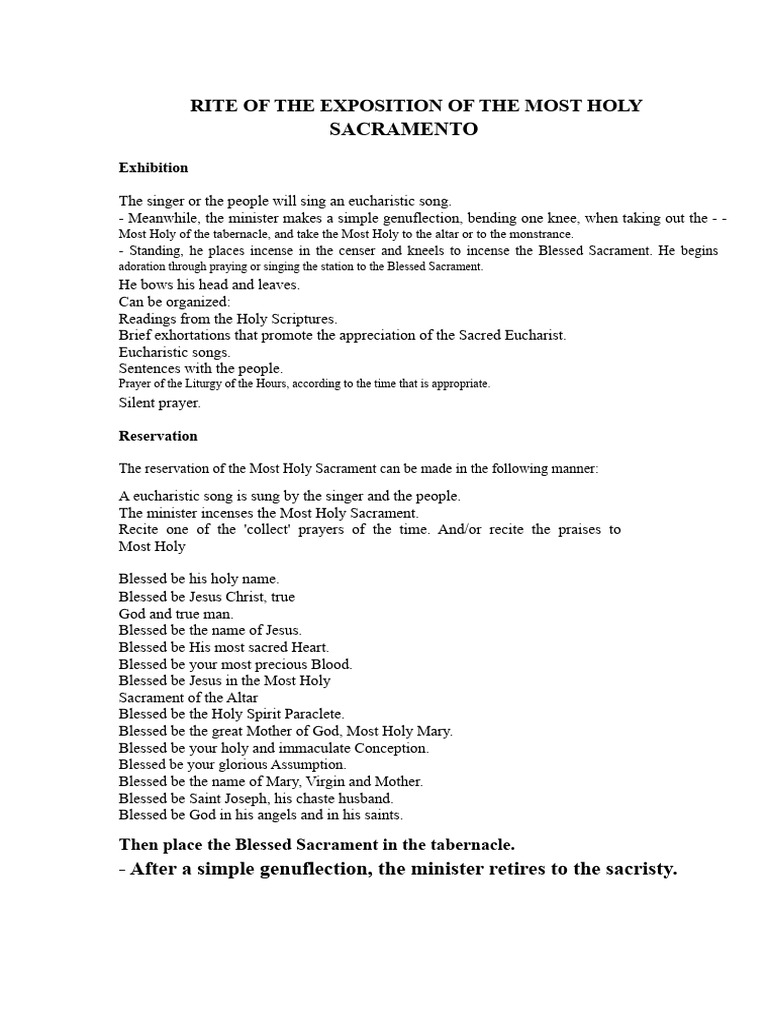 Rite of The Exposition of The Most Holy Sacrament | PDF | Eucharist ...