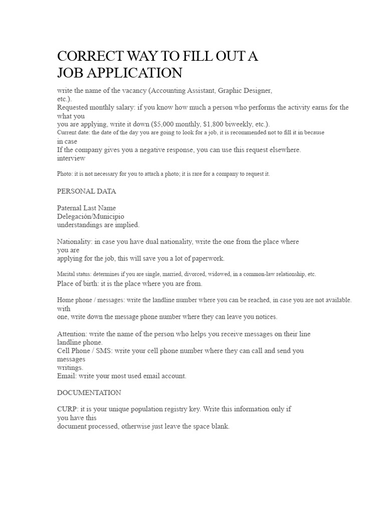 Correct Way To Fill Out A Job Application | PDF