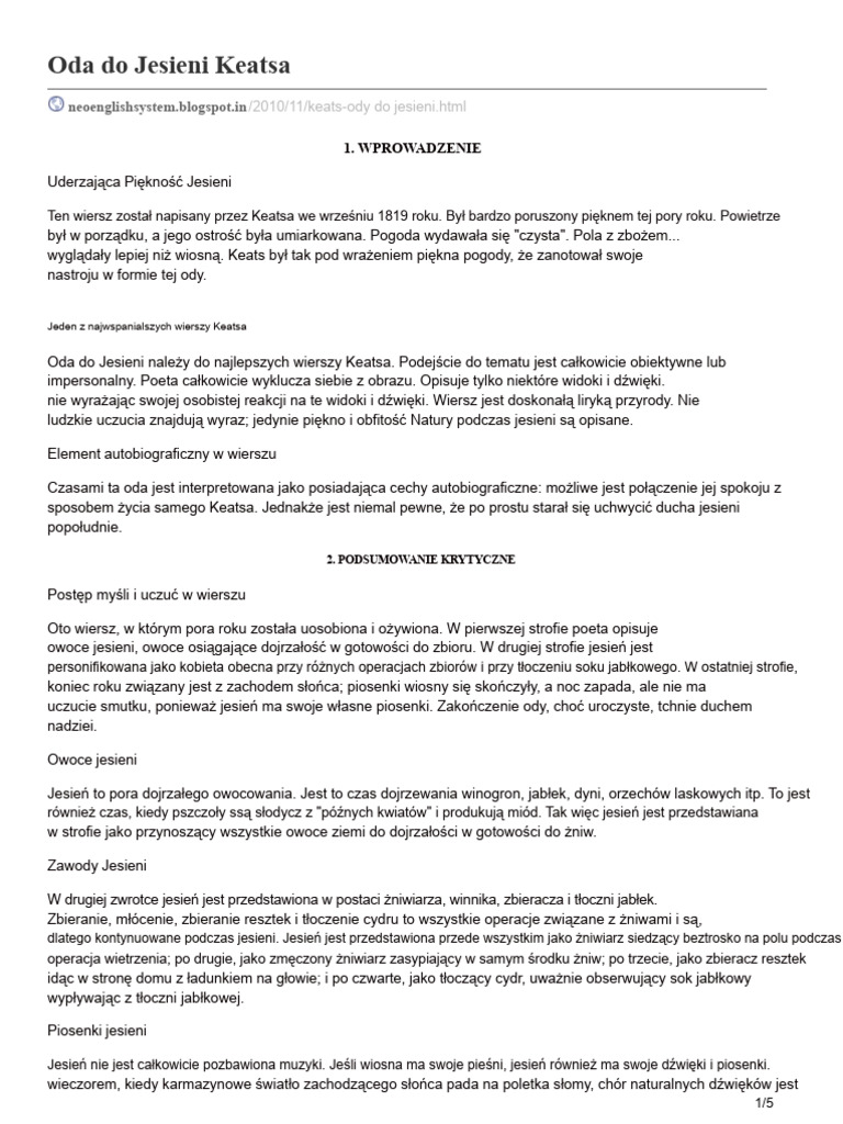 Oda Do Jesieni - John Keats | PDF