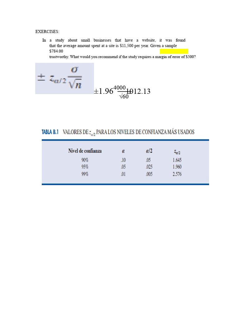 Exercises To Present Margin of Error and Confidence Intervals | PDF