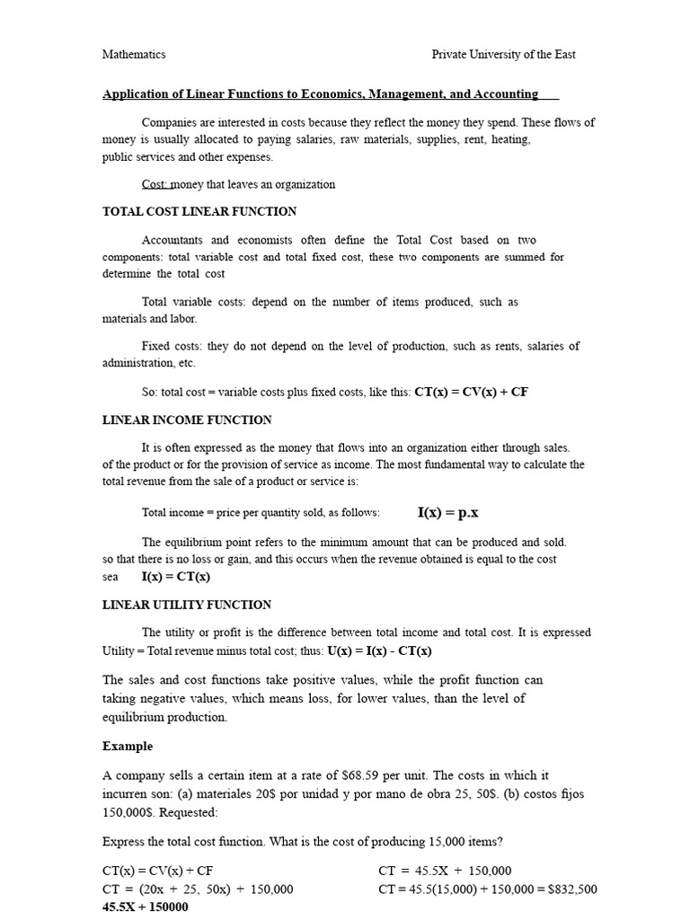 Application of Functions to Economics | PDF | Economics | Cost