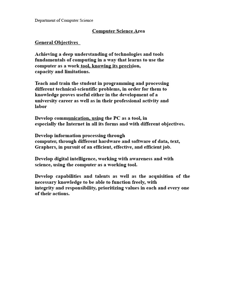 Objectives of The Computer Science Area | PDF