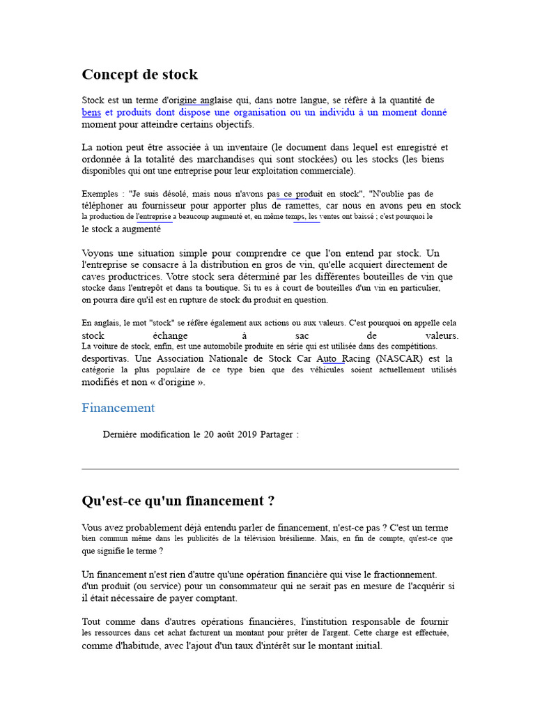 Comprendre le stock et le financement | PDF | Inventaire | Business