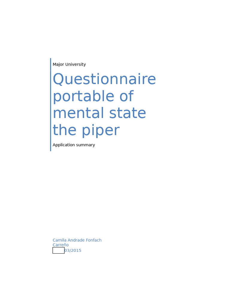 Instructions Application Pfeiffer Questionnaire | PDF | Attention | Memory