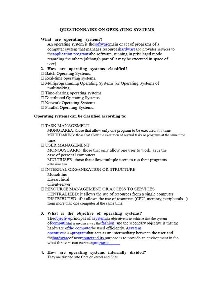 Operating Systems Questionnaire | PDF | Operating System | Command Line Interface
