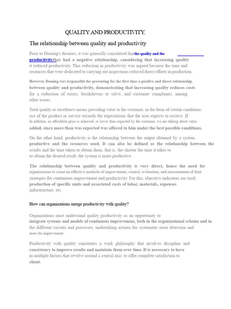 Quality and Productivity | PDF | Labour Economics | Quality (Business)