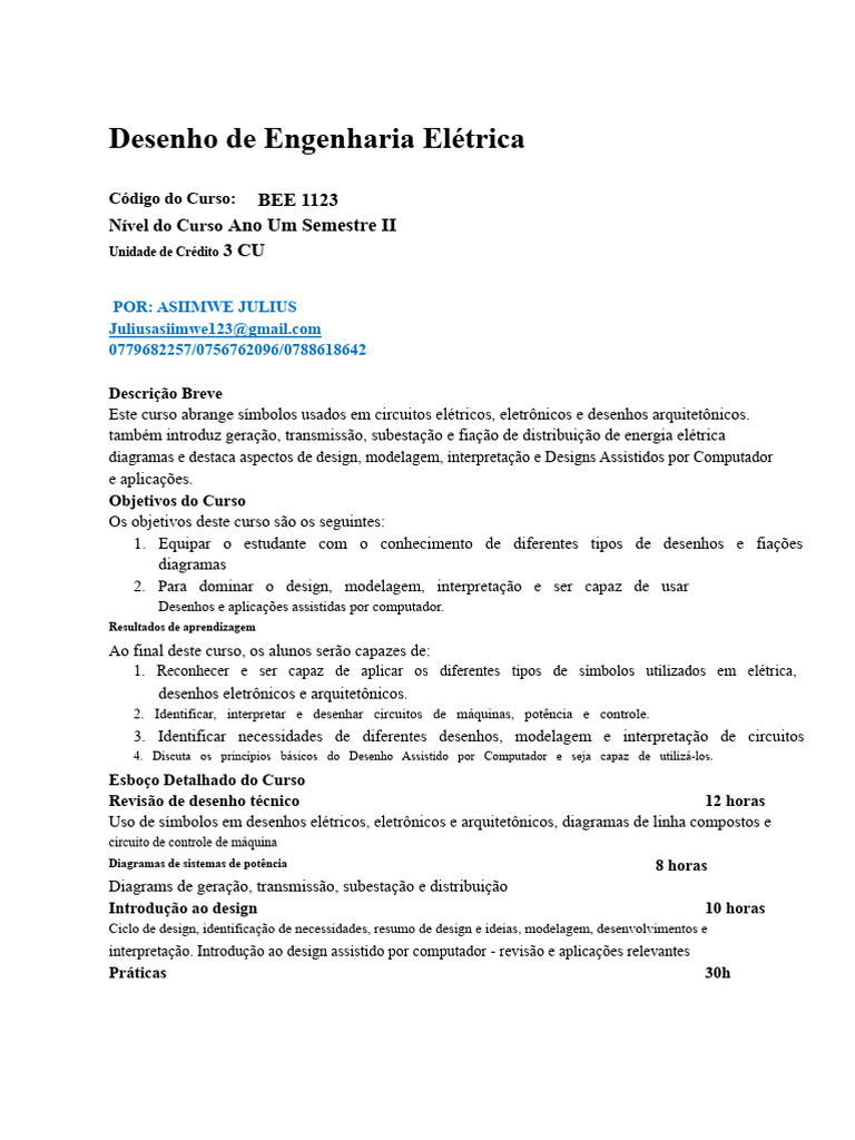 Curso de Desenho de Engenharia Elétrica Bee 1203 | PDF | Engenharia Elétrica | Engenharia